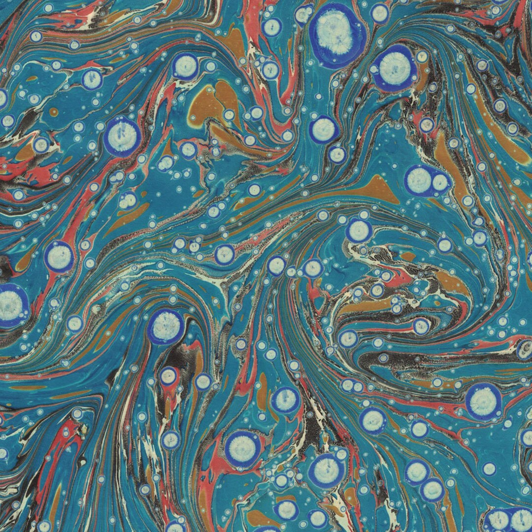 Italian Hand Marbled Paper Stone Marble Pattern in Teal and Ivory ...