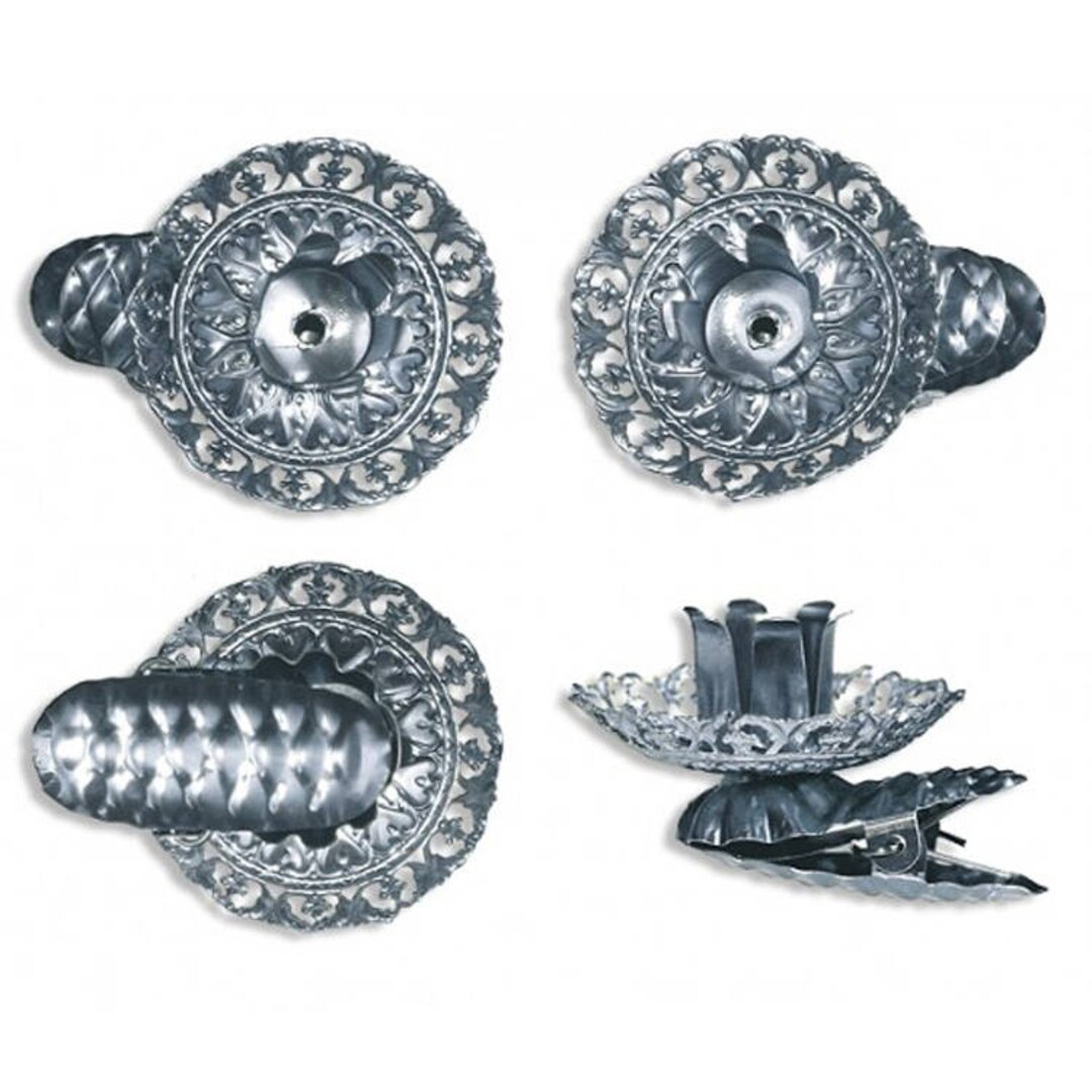 8 Fancy Christmas Candle Clips Germany Filigree Tin Clips in Silver ...