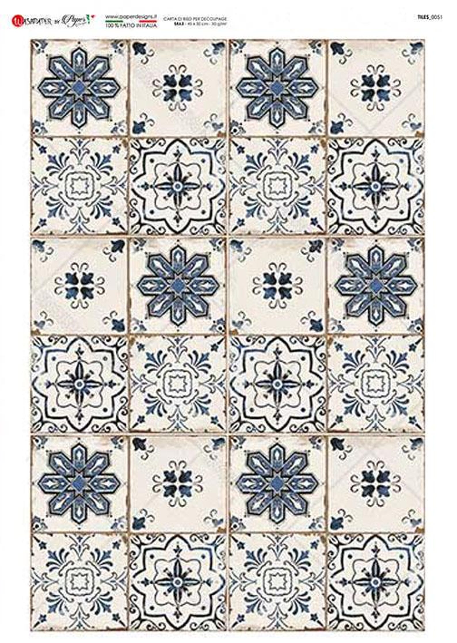 From Italy 2 Sheets Italian Rice Paper Decoupage Blue Tiles RCP-TL-51 ...