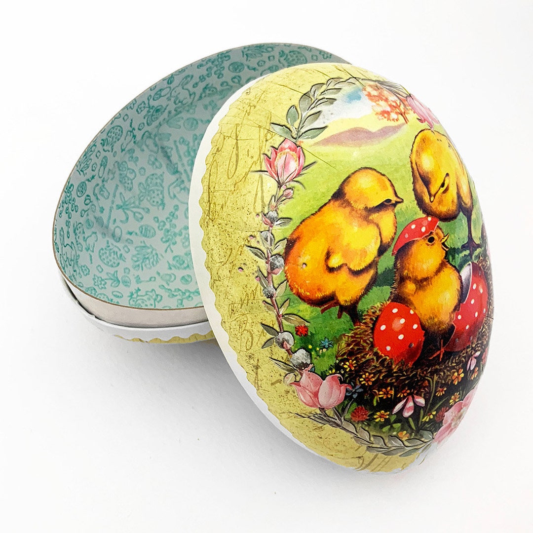 New 6" Germany Papier Paper Mache Easter Egg Box Chicks and Nest ...