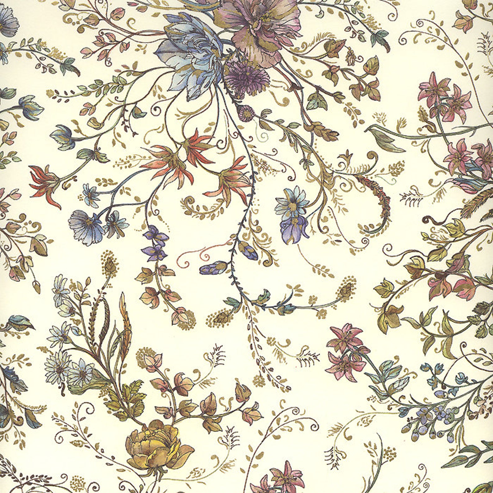 2 Sheets Floral Print Italian Paper With Golden Highlights ~ Leonardo ...