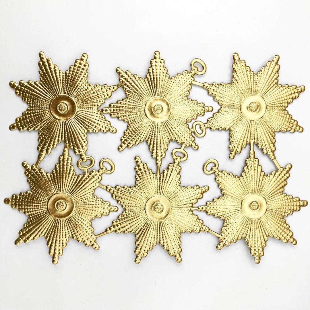 6 Dresden Large Radiant Star Medallions Germany Fancy Die Cut Gold Foil ...
