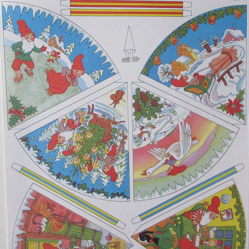 Vintage Denmark Christmas Gnomes Tomte Paper Cones Craft Sheet | Etsy