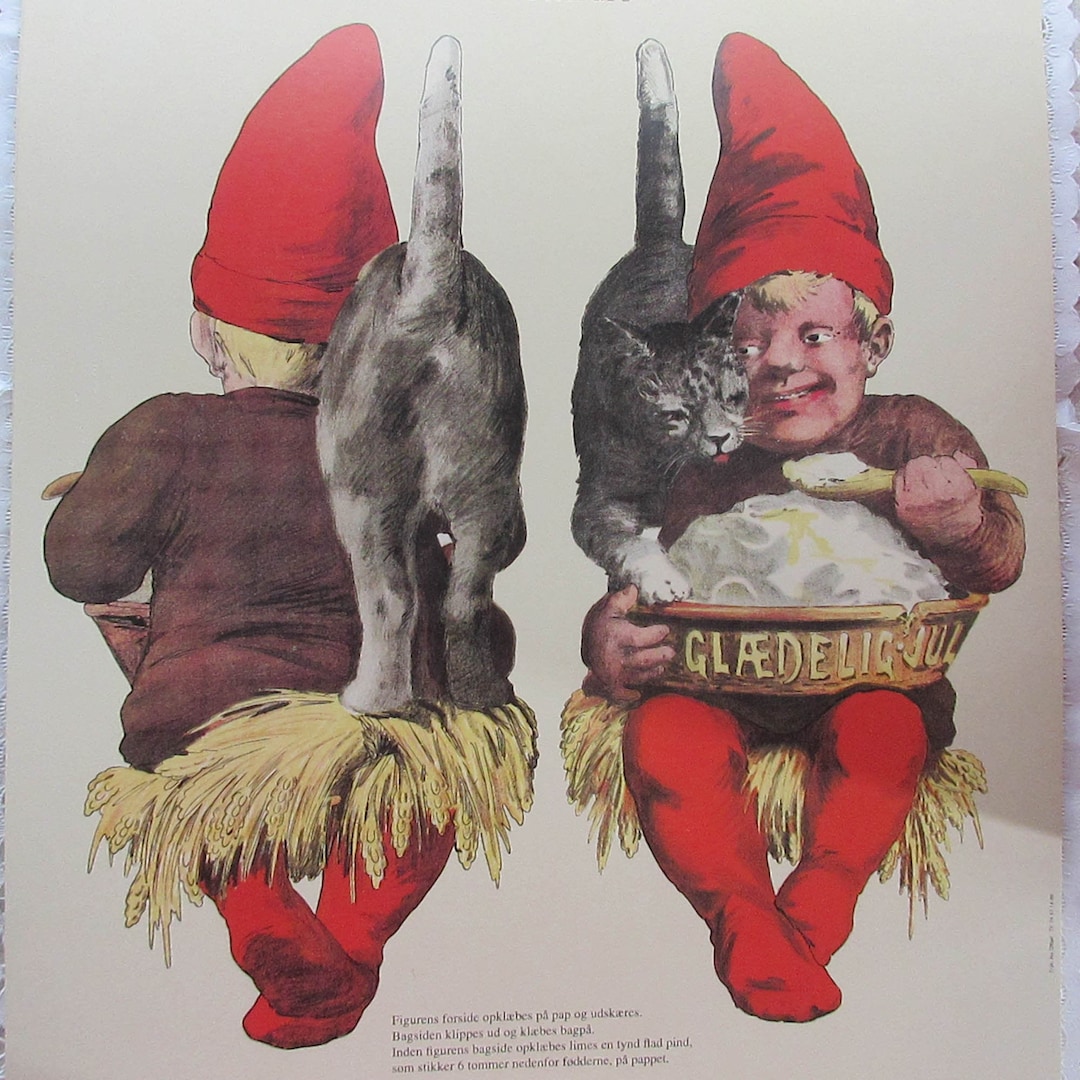 Vintage Denmark Old Tomte Elf and Cat Design Paper Cut Out 13 ...
