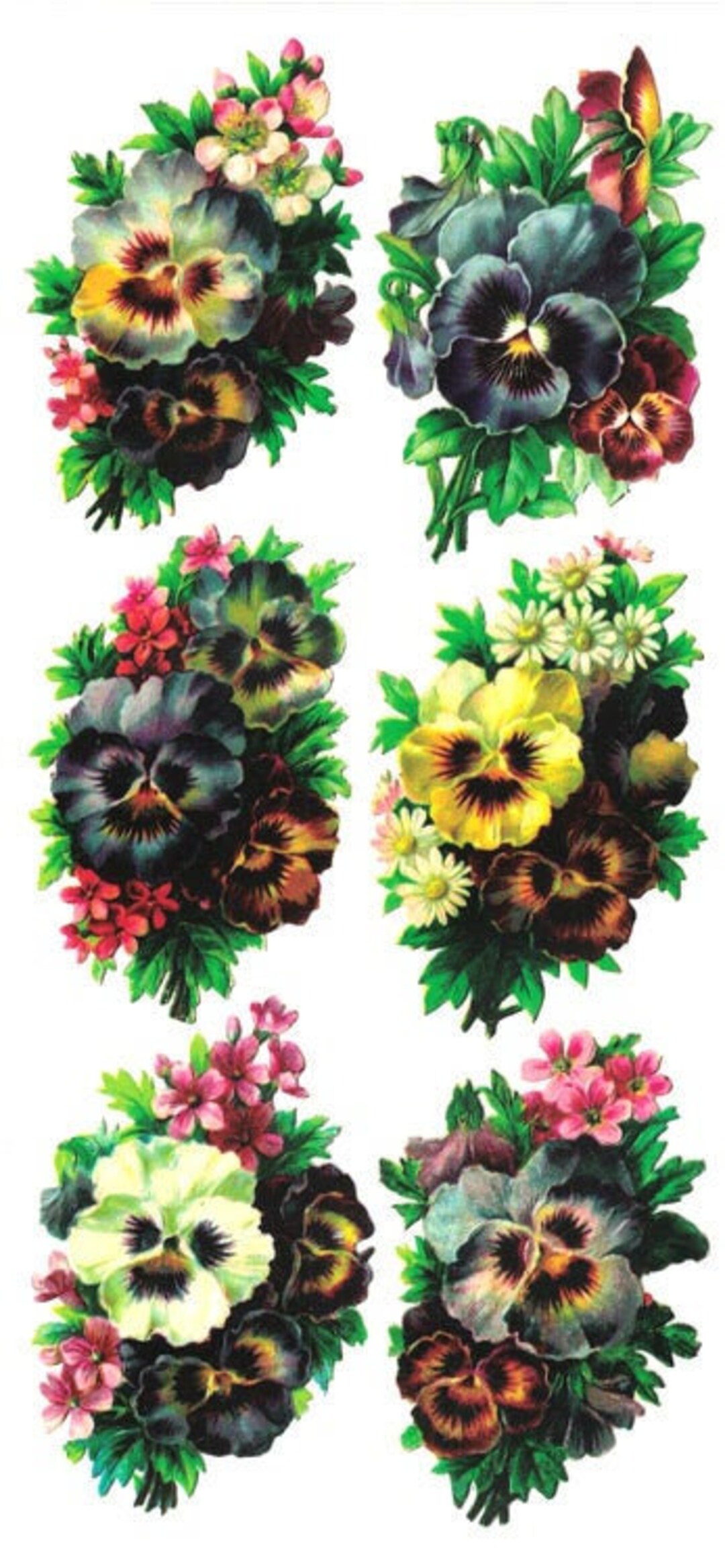 3 Sheets Self Adhesive Pansy Flower Stickers Colorful Scrapbooking ...