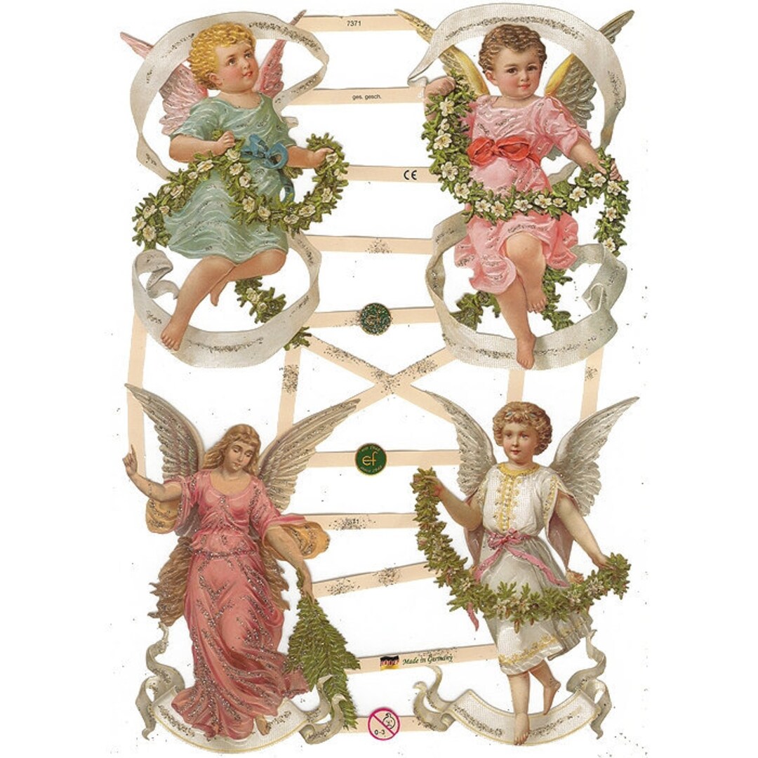 Germany Glittered Angel Scraps Christmas Scrap Die Cut Victorian ...