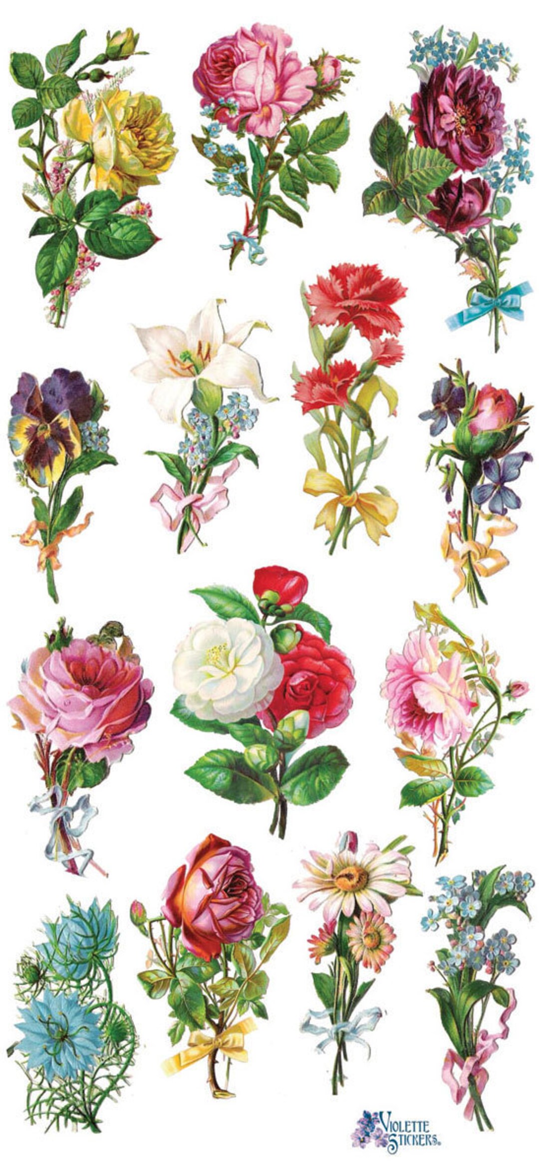 3 Sheets Self Adhesive Assorted Flower Bouquets Roses Daisy Colorful ...