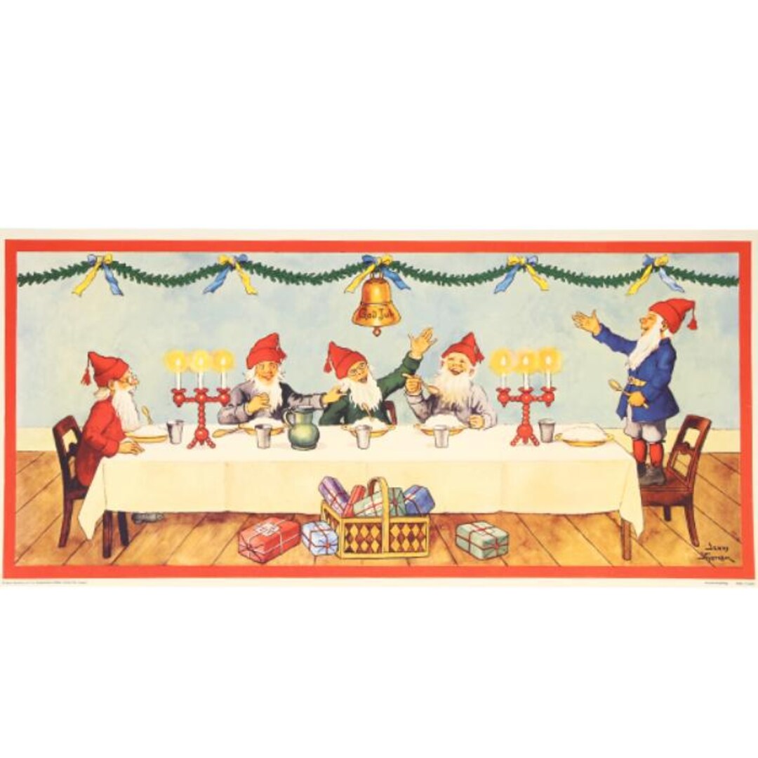 From Sweden Vintage Swedish 1980s Christmas Paper Frieze Tomtes Gather ...