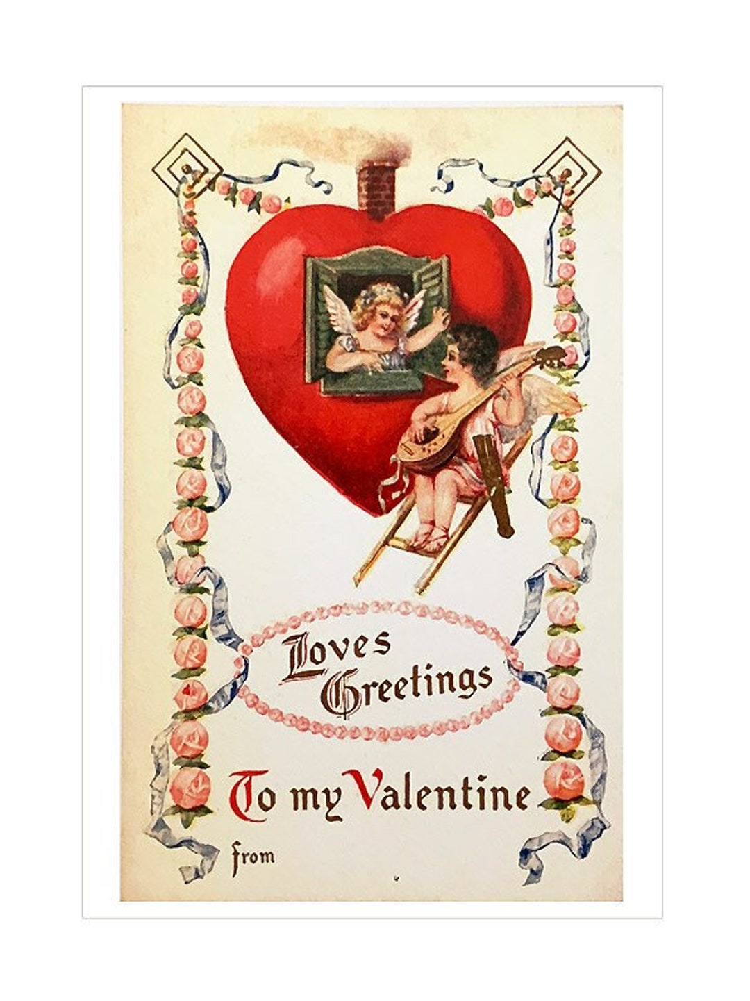 5 Valentines Holland Dutch Postcards Vintage Style Five Matching ...