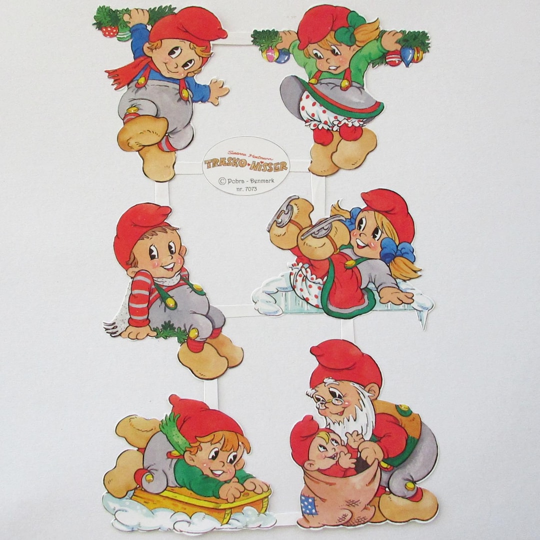 Vintage Denmark Vintage Christmas Gnomes Elves Scrap Lithographed Die ...