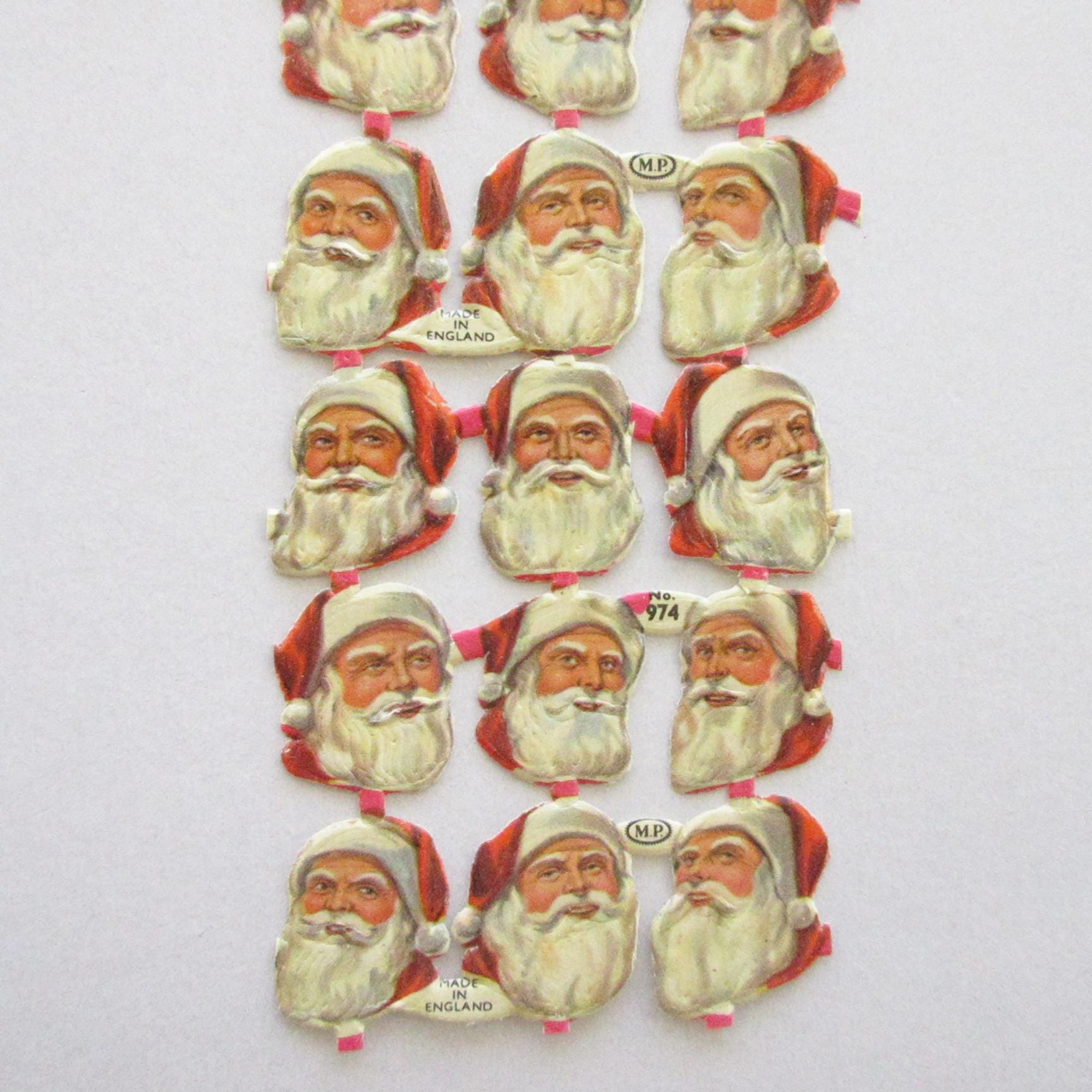 From England 18 Vintage Christmas Santa Claus Heads Die Cut Tiny Paper ...