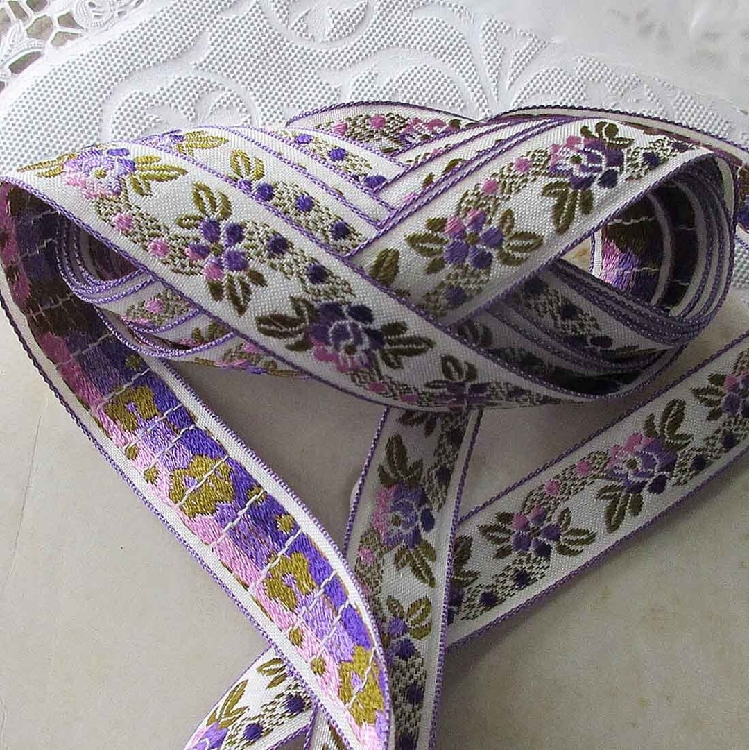 4 Yards Vintage Japan Rayon Floral Trim 3/4" Wide Jacquard Ribbon White ...