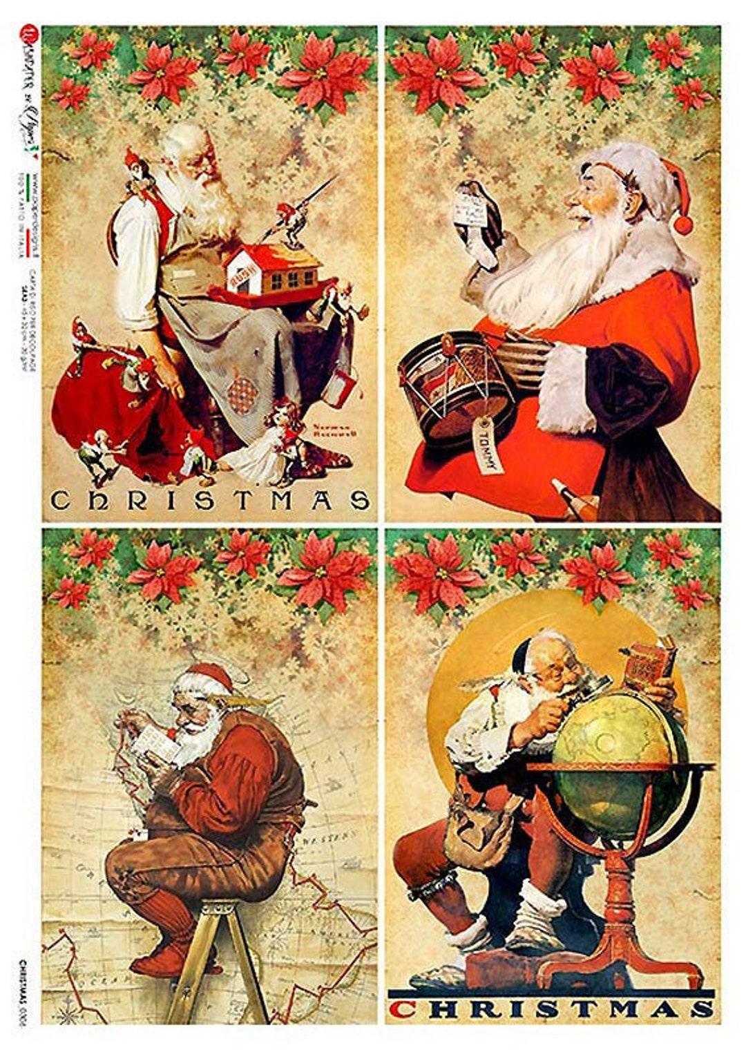 2 Sheets Italy Rice Paper Decoupage Christmas Santa Claus RCP-CH-306 X2 ...