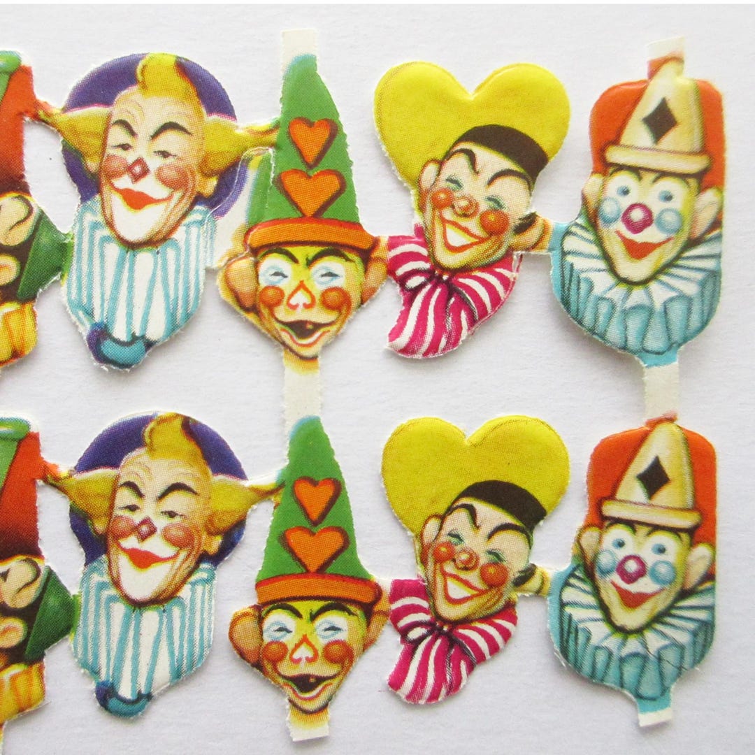 14 Vintage Sweden Clown Heads Head Scraps Circus Clowns Tiny Scrap Die ...