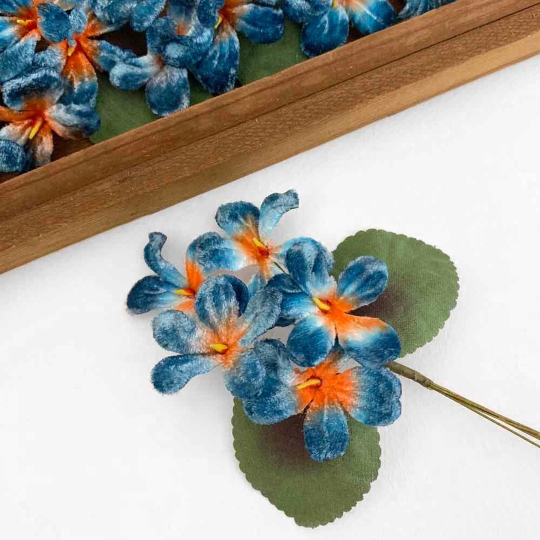 Czech Velvet Violets Millinery 5 Flowers Blue With Orange NFC034BO - Etsy