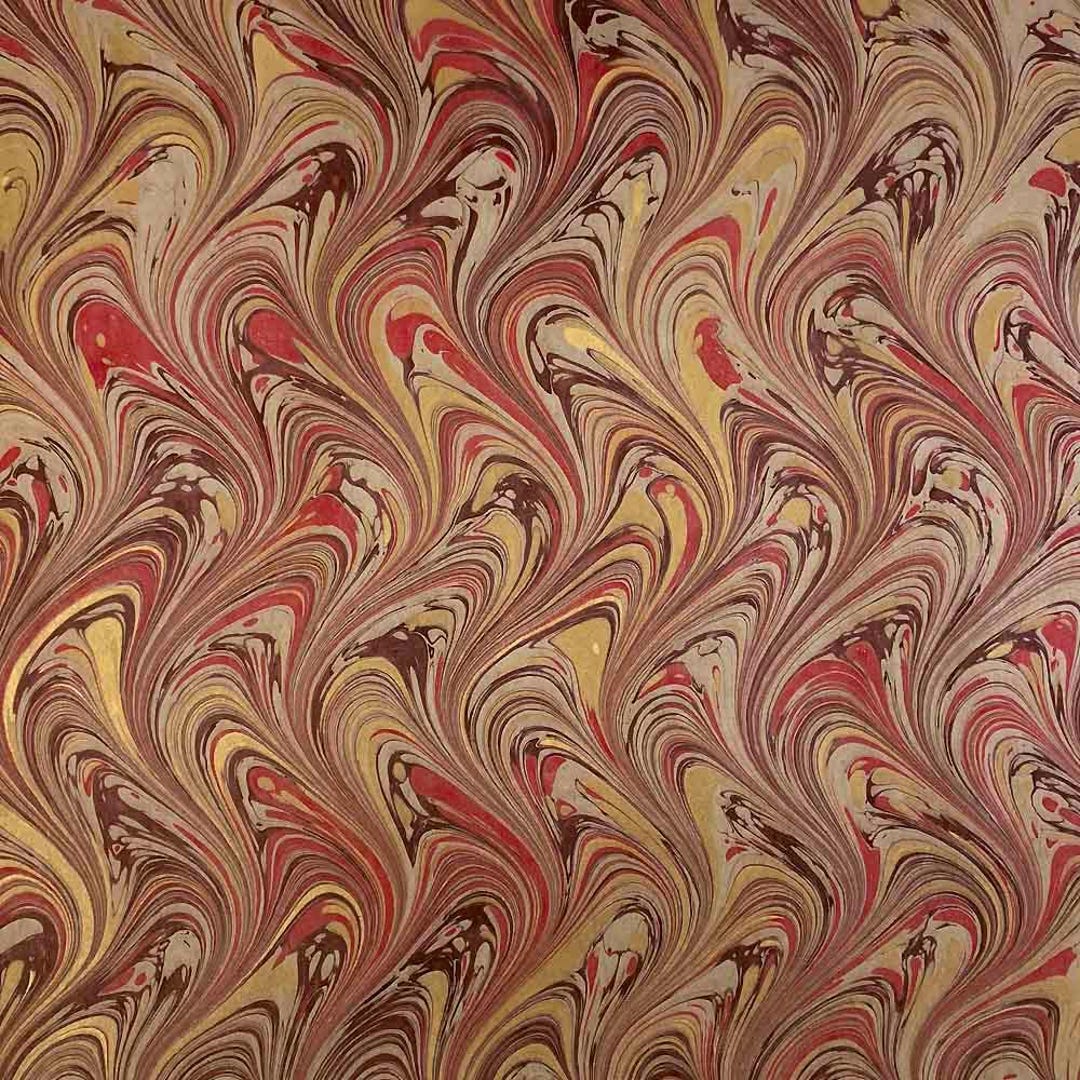 Italy Hand Marbled Paper Combed Pattern in Red and Gold ~ Berretti ...