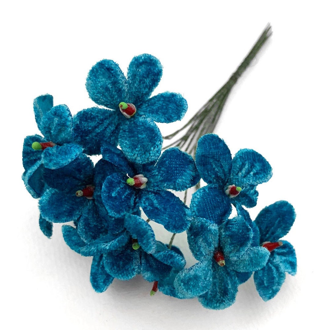 12 Czech Velvet Violets Millinery Fabric Flowers Peacock Blue NFC038PKB ...