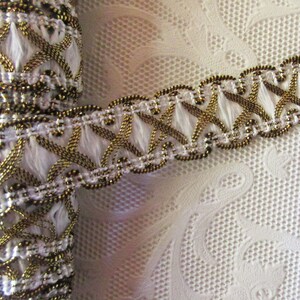 4 Yards Fancy Metallic and Fabric Sewing Trim in White and Gold - Etsy