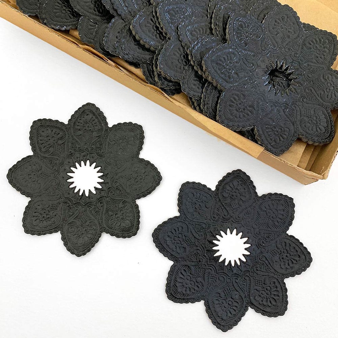 4 Large Dresden Paper Medallions or Candle Cuffs Germany Die Cut Black ...