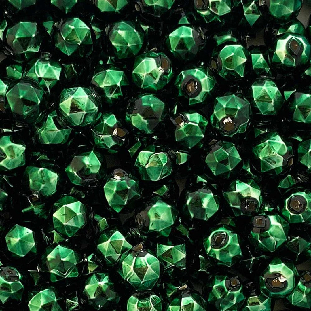 16 Czech Garland Beads Dark Green Faceted Ball Glass Bead 13mm GB080DKG ...