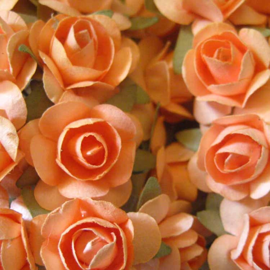 72 Petite Peach Roses Flowers Paper Millinery Flower Handmade Rose - 6 ...