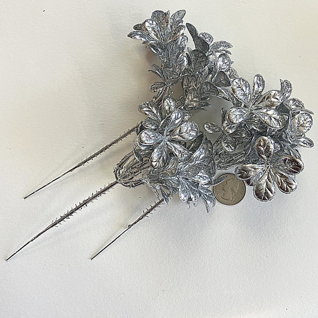 From Austria 3 Silver Christmas Picks for Wreaths Centerpieces Floral ...