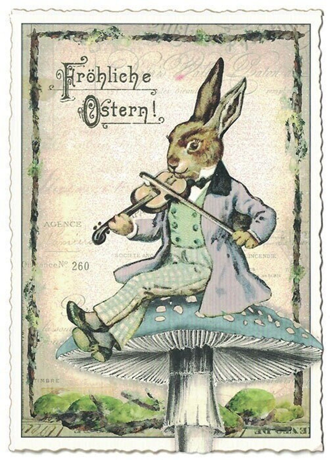 5 Germany Postcards Easter Bunny Mushroom Five Matching German Cards ...