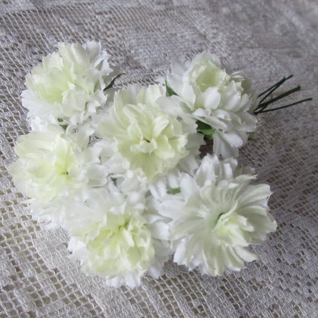 Austria Fabric Millinery Flowers 6 White Ruffly Chrysanthemums NAT52-WH ...
