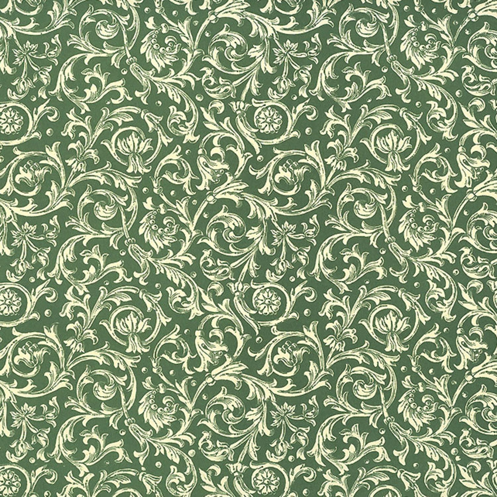 2 Sheets Italian Green Florentine Vines Print Paper ~ Carta Varese ...