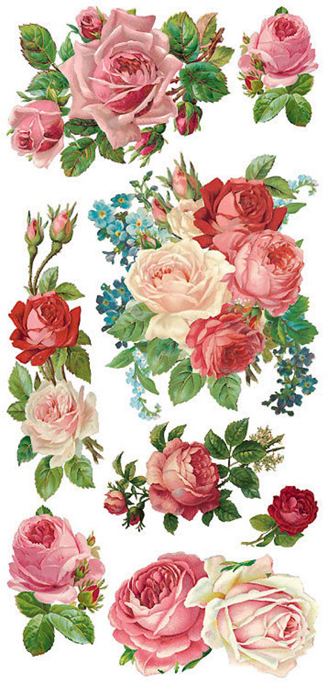 3 Sheets Self Adhesive Roses Stickers Colorful Scrapbooking Stickers ...