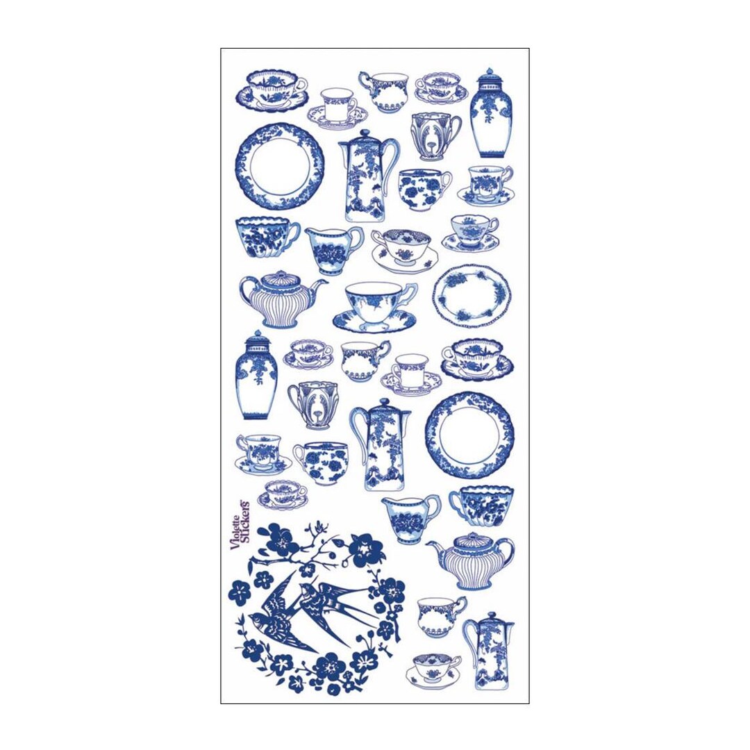 3 Sheets Self Adhesive Blue Dishes Stickers Colorful Scrapbooking Each ...