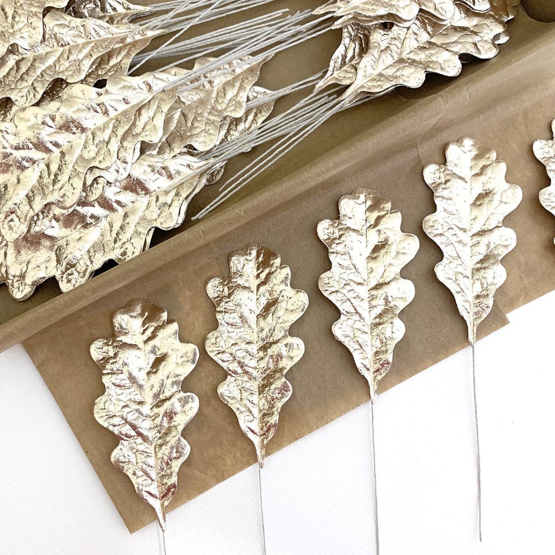 12 Czech Gold Foil Millinery Foil Leaves Embossed Paper Oak Leaf Autumn ...