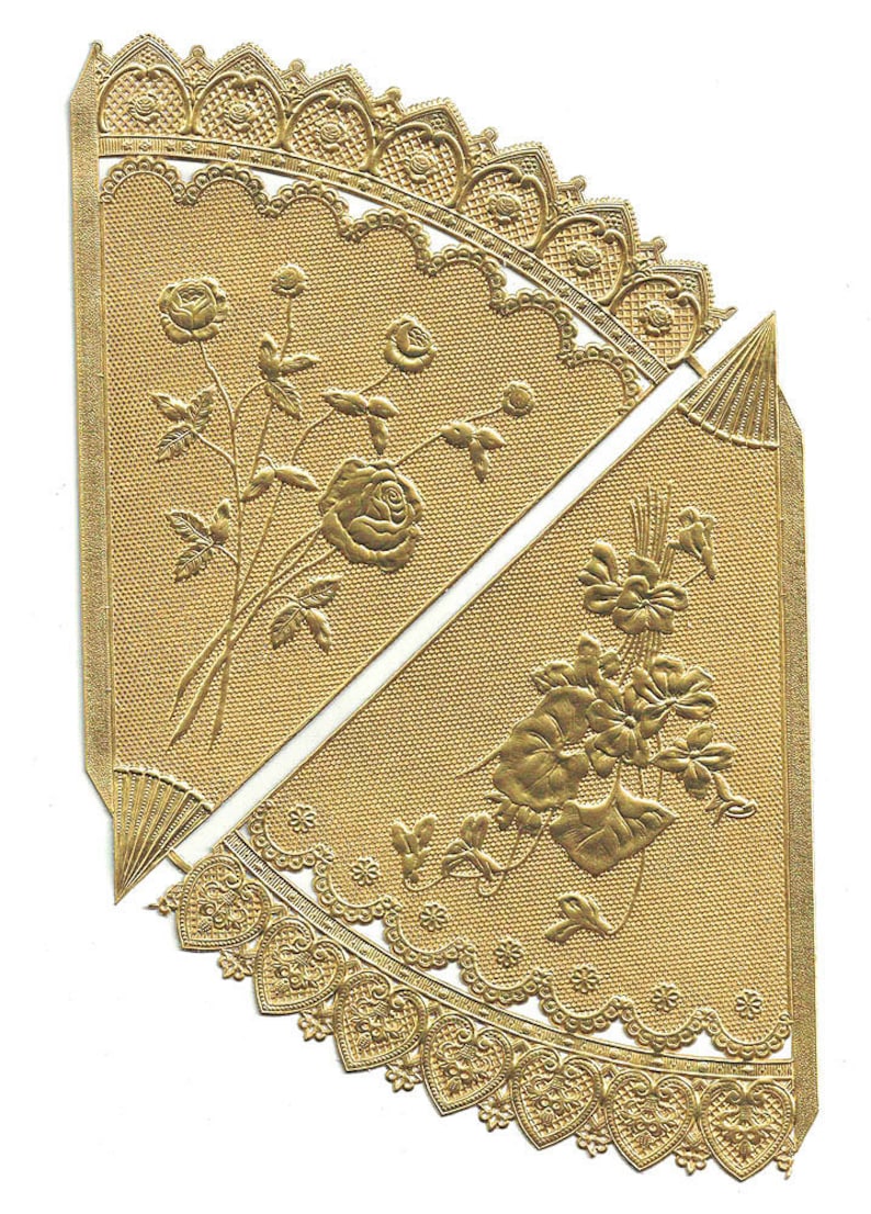 Dresden Trim Paper Foil Germany 2 Fancy Gold Floral Cornucopias Cones ...