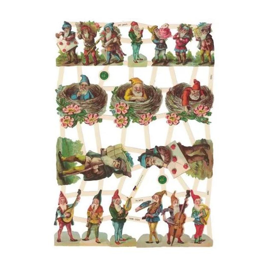 Germany Paper Scraps Die Cut Lithograph Scrap Sheet Gnomes Elves German ...