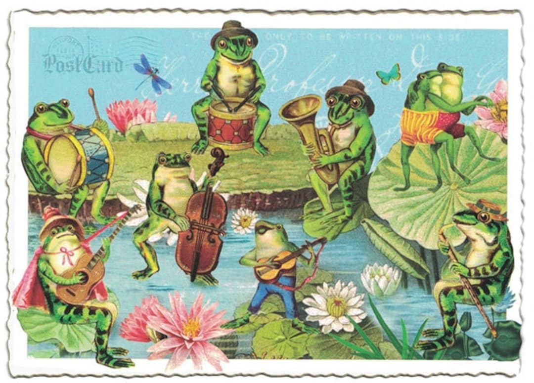 5 Germany Postcards Frogs Band Musicians Five Matching German Cards ...
