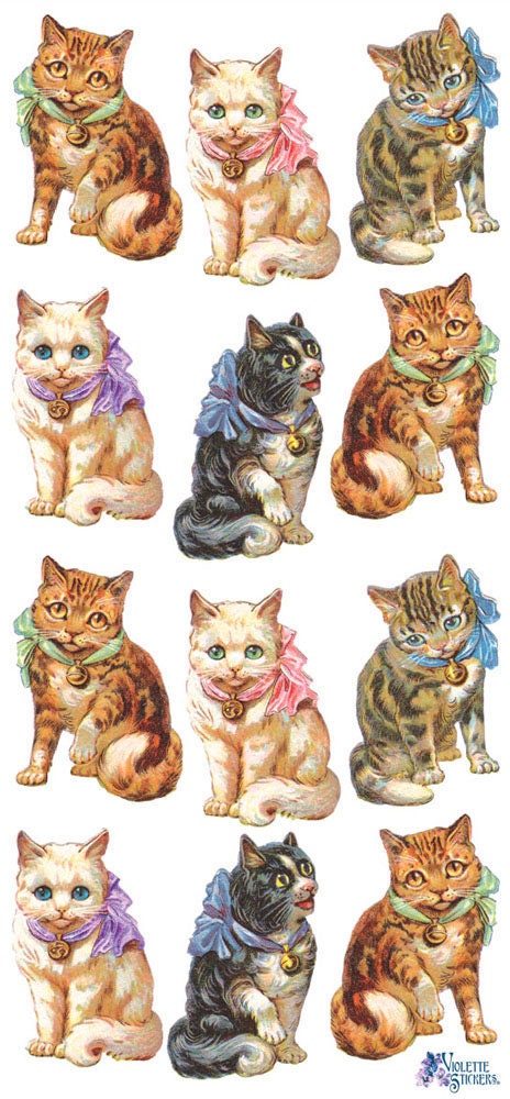 3 Sheets Self Adhesive Cat Kittens Stickers Colorful Scrapbooking ...