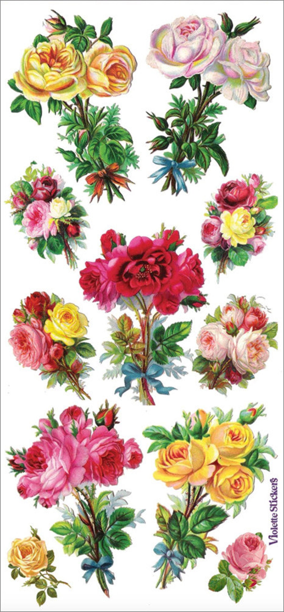 3 Sheets Self Adhesive Colorful Roses Flowers Stickers Colorful ...