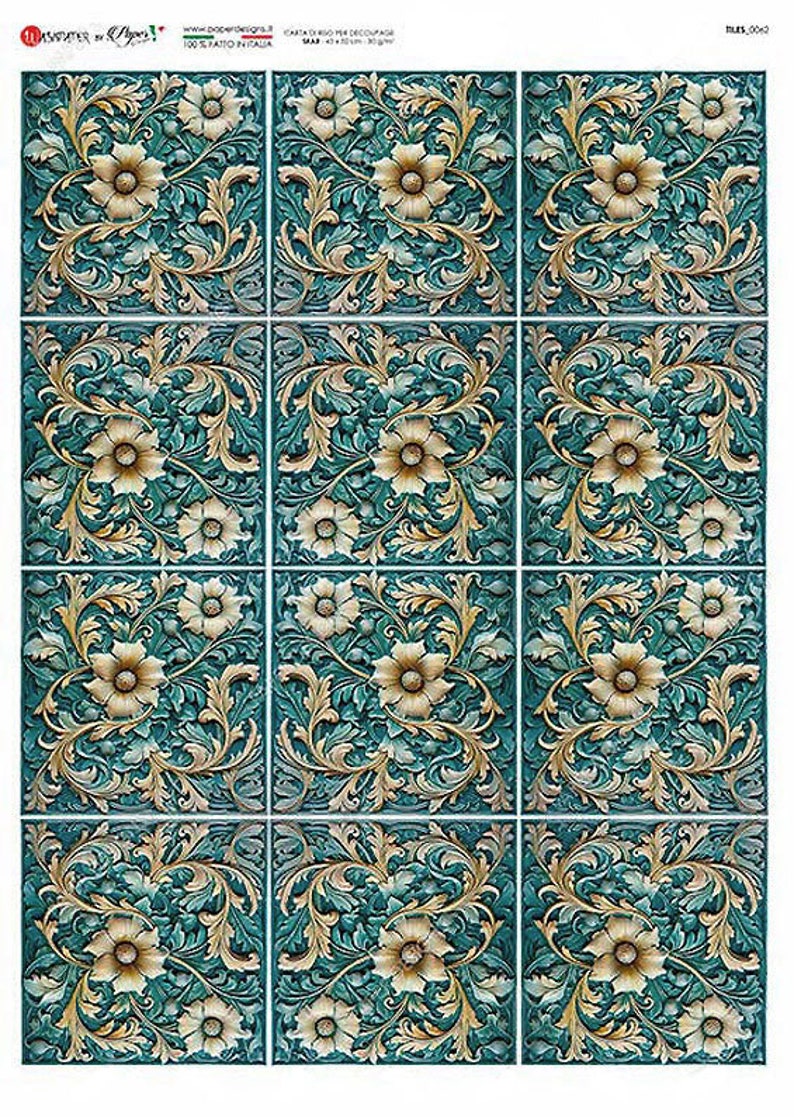 2 Sheets Majollica Floral Tile Rice Paper Decoupage Papers - Etsy