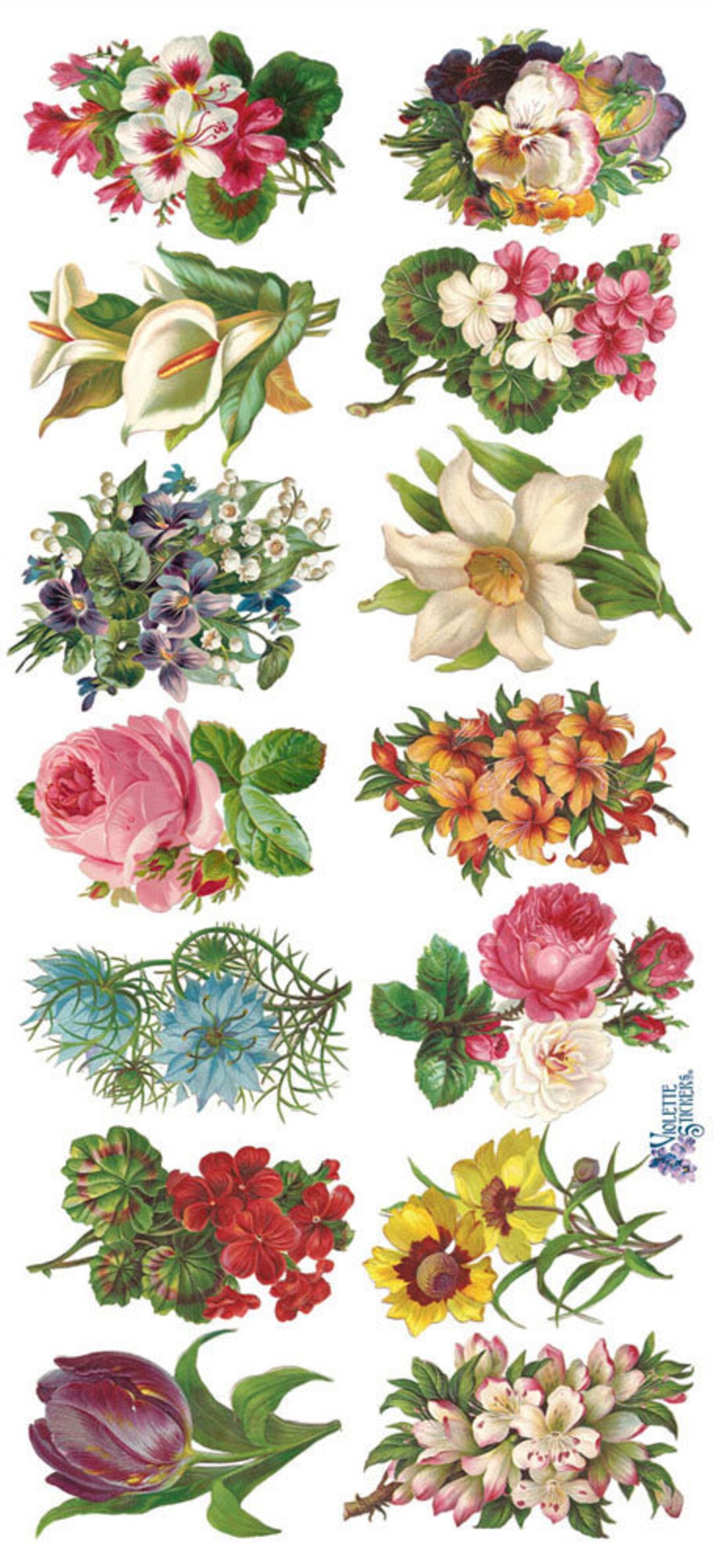 3 Sheets Self Adhesive Colorful Flowers Stickers Colorful Scrapbooking ...