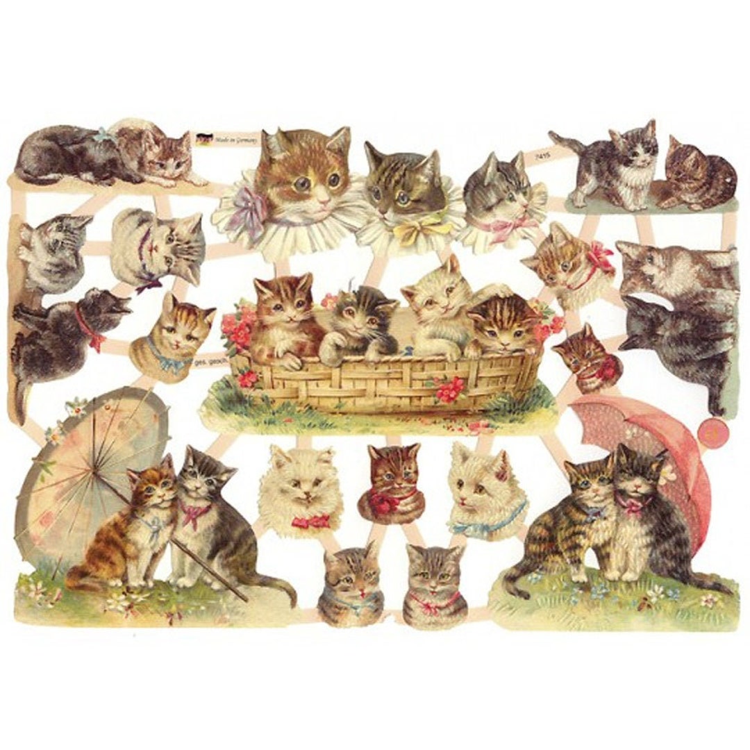 Germany Paper Scraps Lithographed Die Cut Victorian Cats Kittens 7415 ...