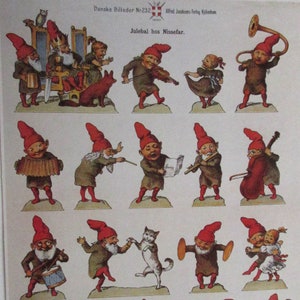 Vintage Denmark Christmas Dancing Musician Gnomes Tomte Paper Craft ...
