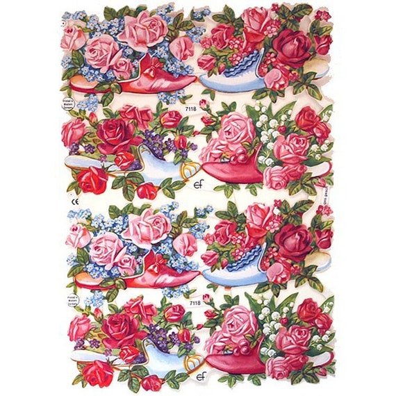 Germany Paper Scraps Lithographed Die Cut Shoes With Roses | Etsy