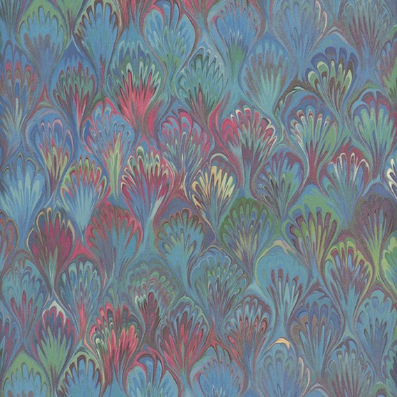 2 Sheets Italian Blue Feather Florentine Print Paper Kartos | Etsy