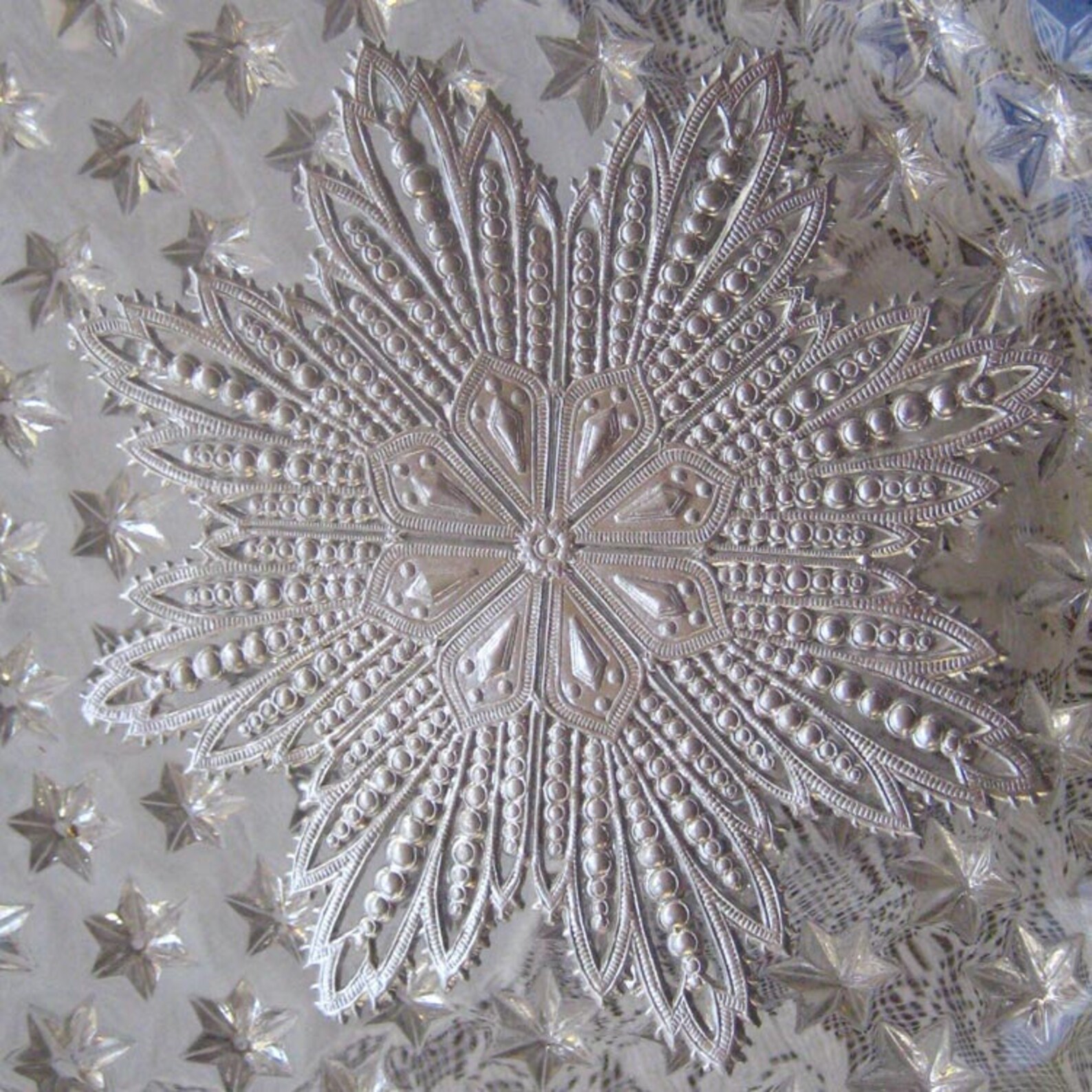2 Dresden Trim Large Silver Snowflakes Medallion Paper Foil Germany Die ...