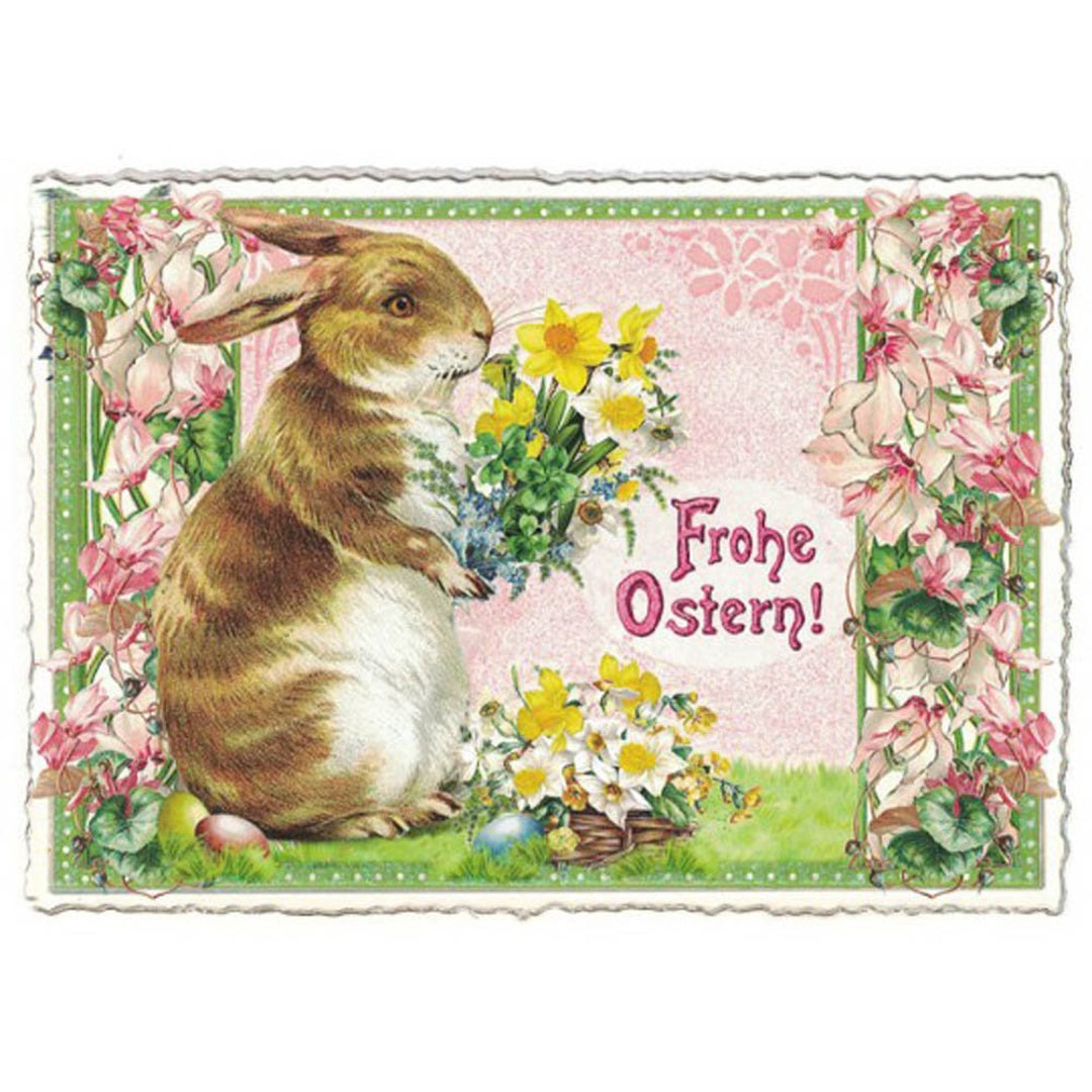 5 Germany Postcards Easter Rabbit Bunny Daffodils Five Matching German ...