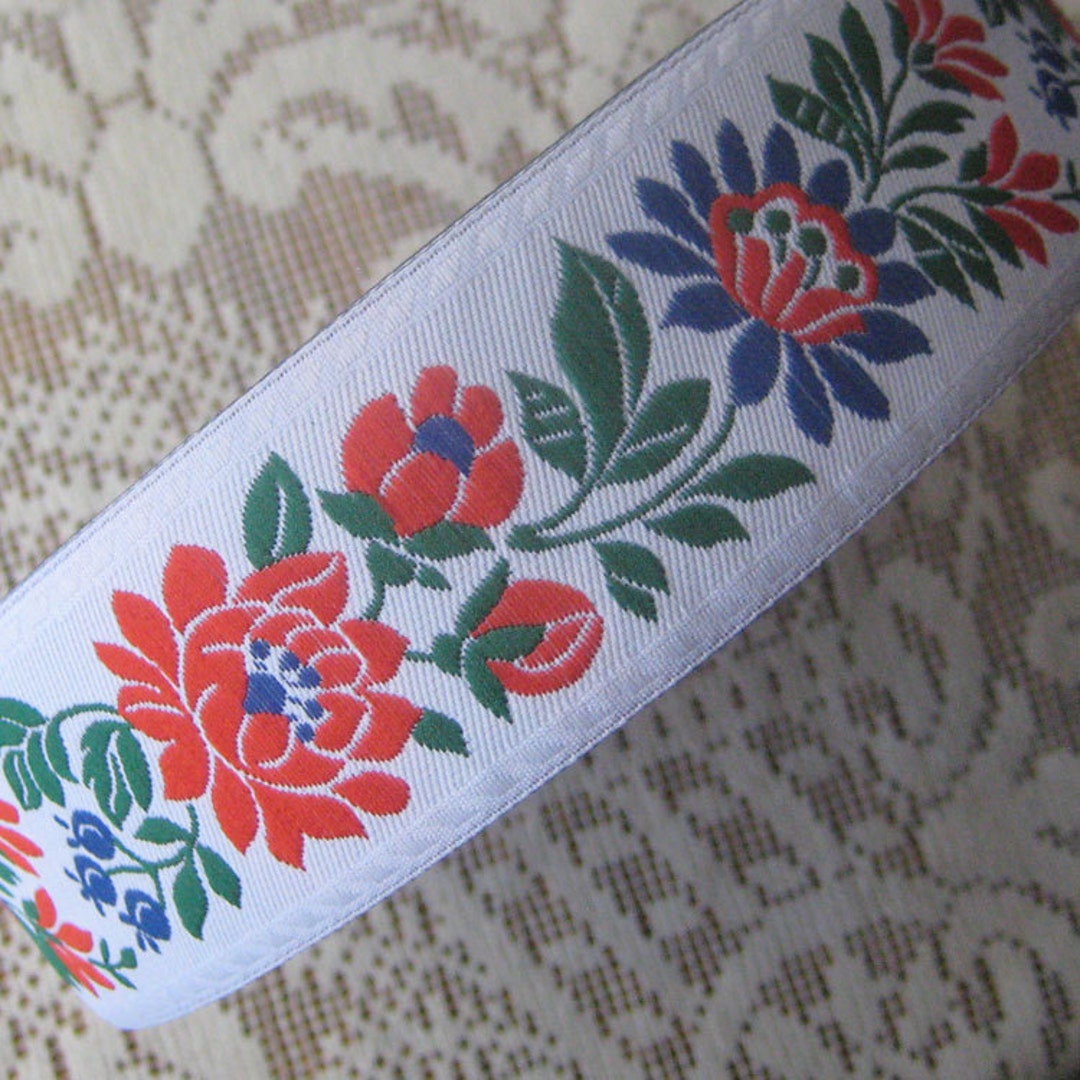 3 Yards Czech Woven Fabric Traditional Folkloric Trim Jacquard Ribbon 1 ...