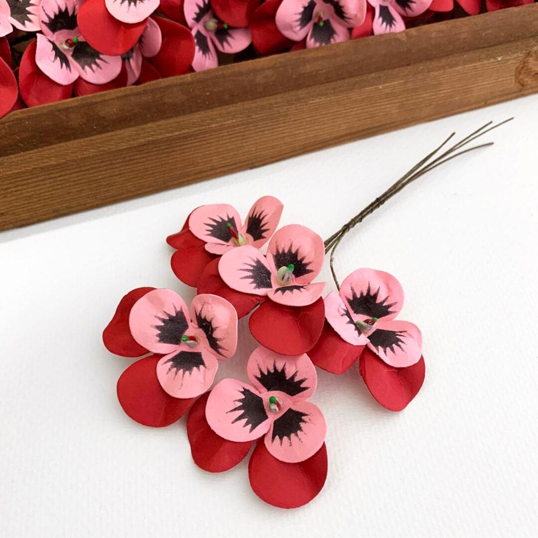 Czech Spray of Small Millinery Paper Pansies Pansy Pink and Red ...