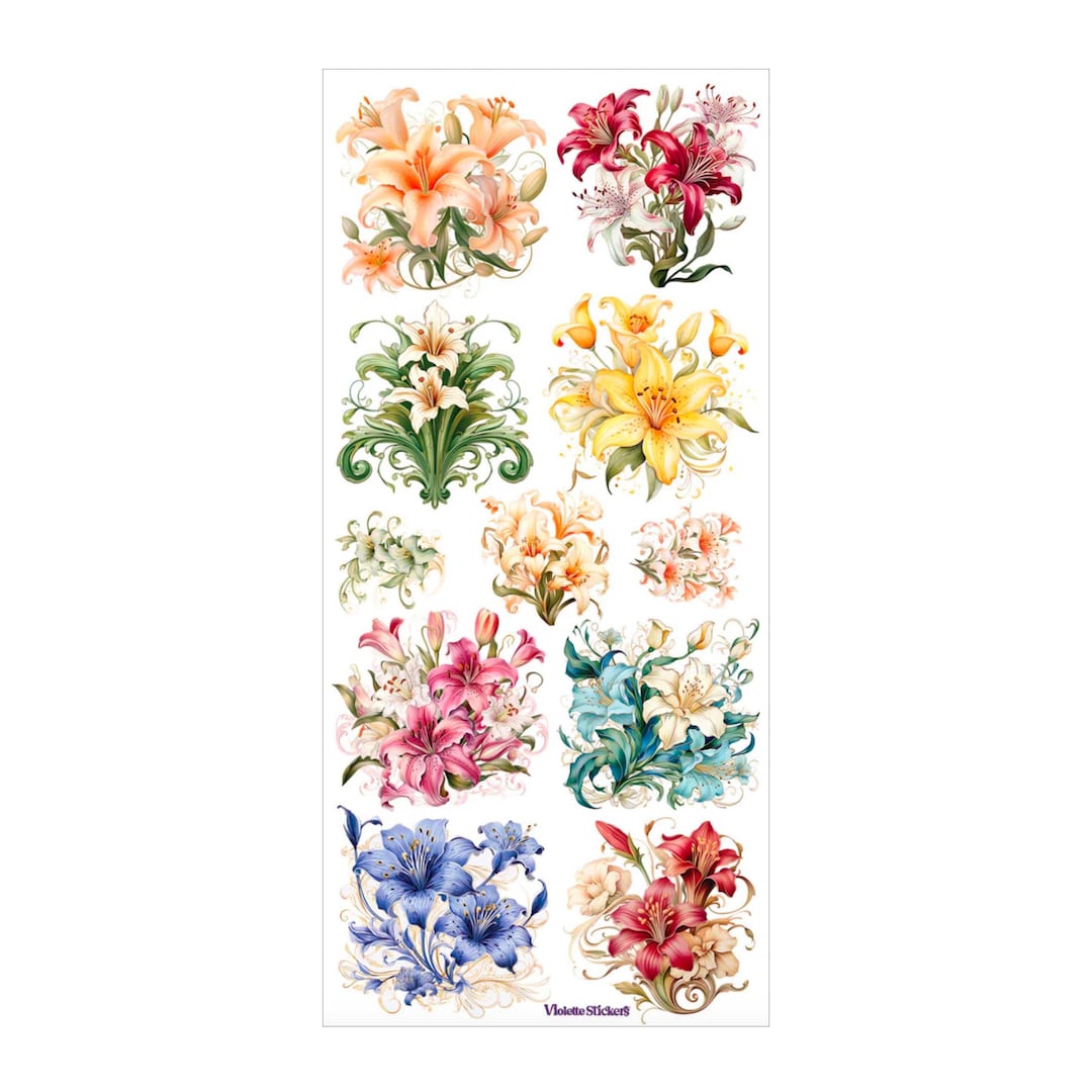 3 Sheets Self Adhesive Floral Lily Stickers Colorful Scrapbooking Each ...