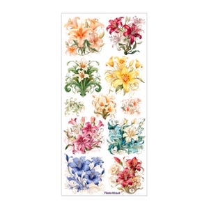 3 Sheets Self Adhesive Floral Lily Stickers Colorful Scrapbooking Each ...