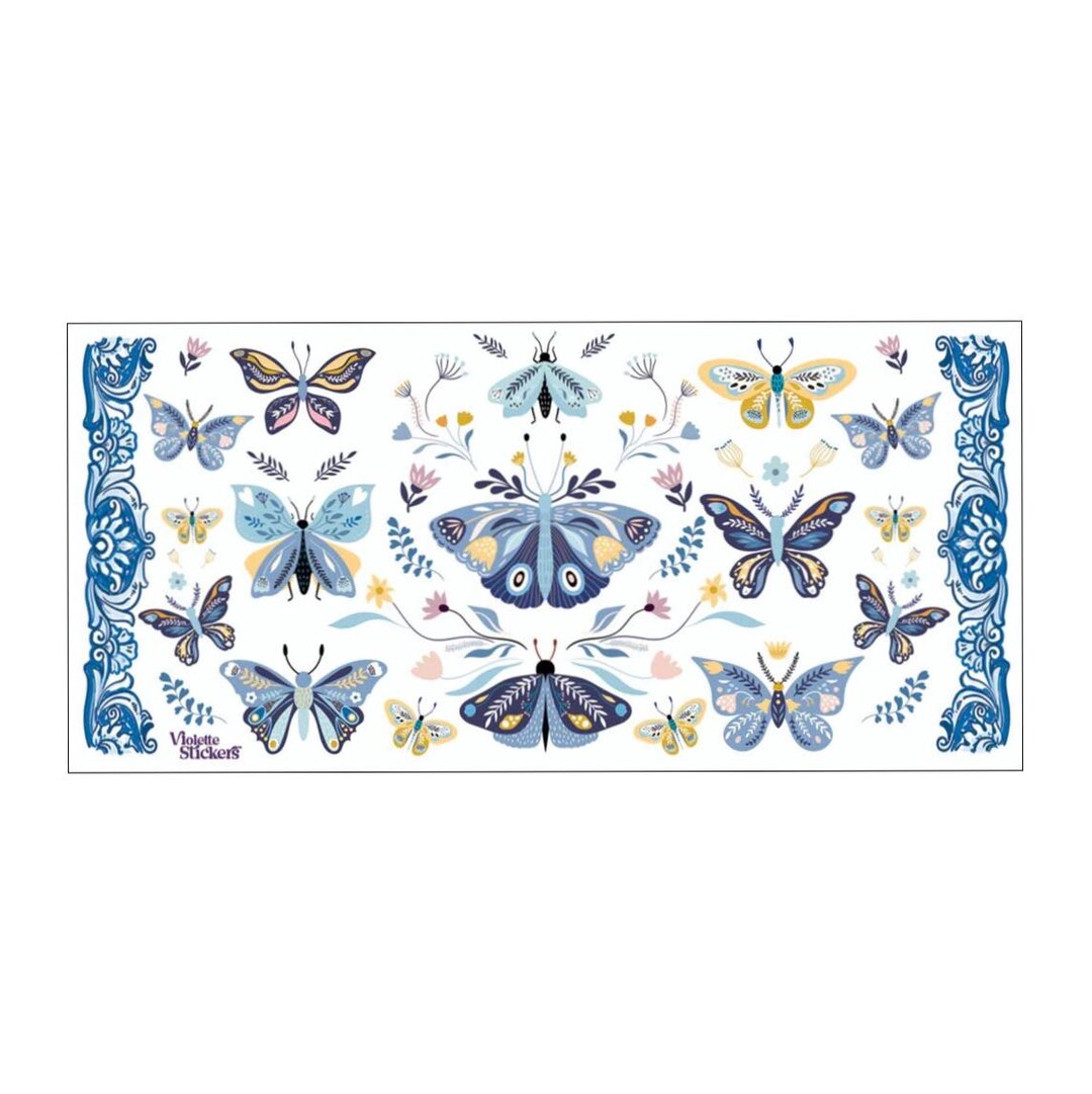 3 Sheets Self Adhesive Dutch Blue Butterflies Stickers Each Sheet 3-3/4 ...